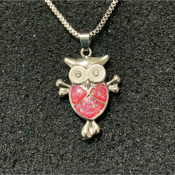 Jewelry | Little Silver And Red Resin Owl Necklace | Poshmark